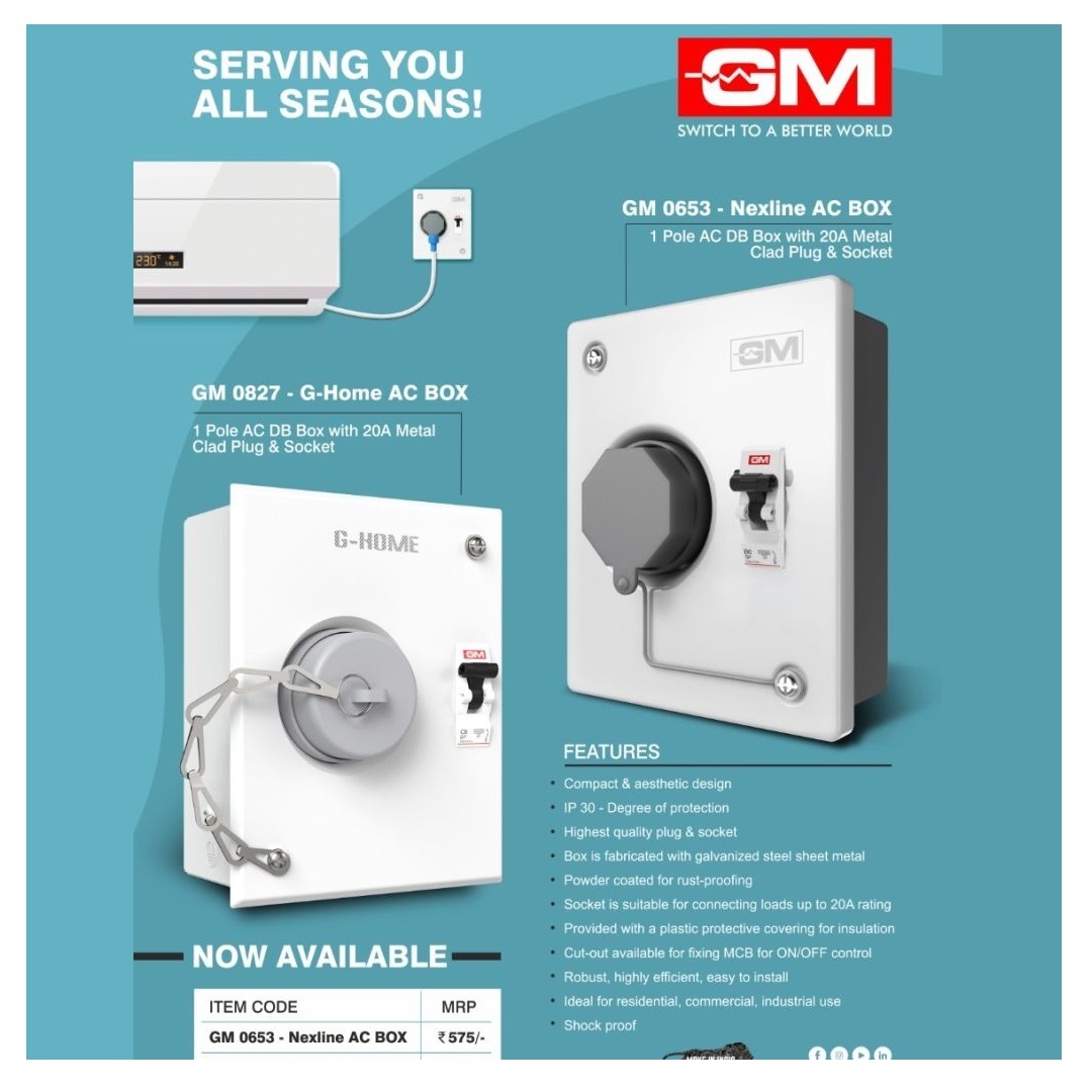 Buy GM Modular Nexline AC Box 20A Metal Clad Plug & Socket Box - GM ...